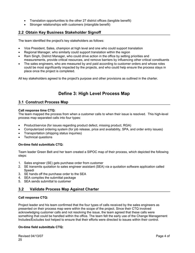Six Sigma DMAIC Case Study | PDF | Sales | Business