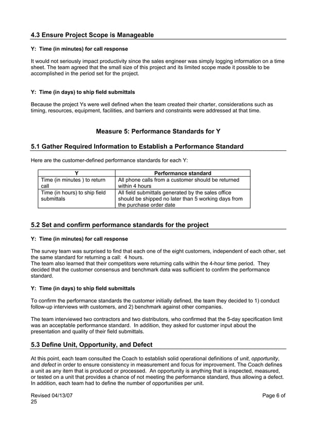 Six Sigma DMAIC Case Study | PDF | Sales | Business