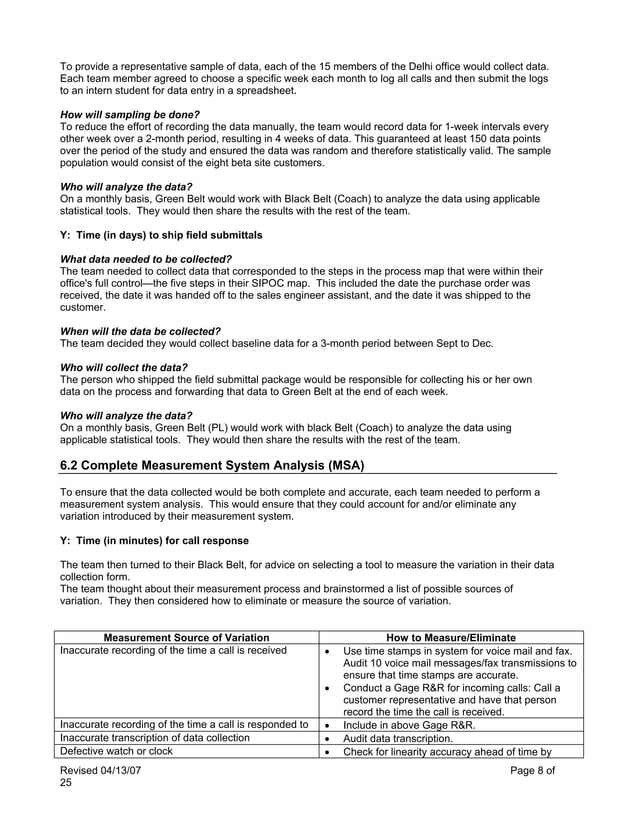 Six Sigma DMAIC Case Study | PDF | Sales | Business