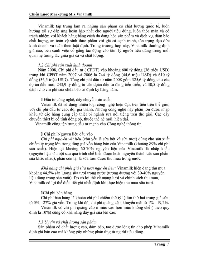 Chiến lược marketing mix của Vinamilk Việt nam | DOC