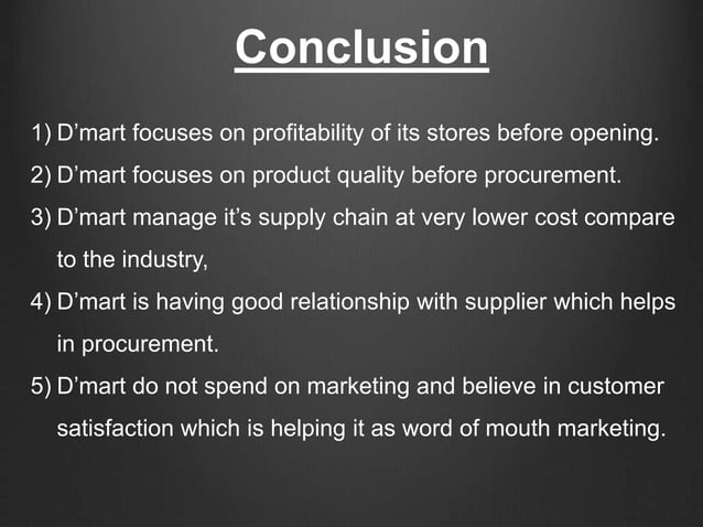 D'mart supply chain management | PPTX | Retail Industry | Industries