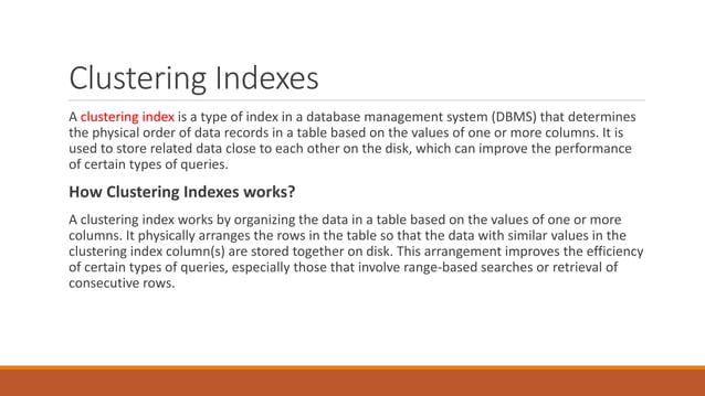 DMBS Indexes.pptx | Databases | Computer Software and Applications