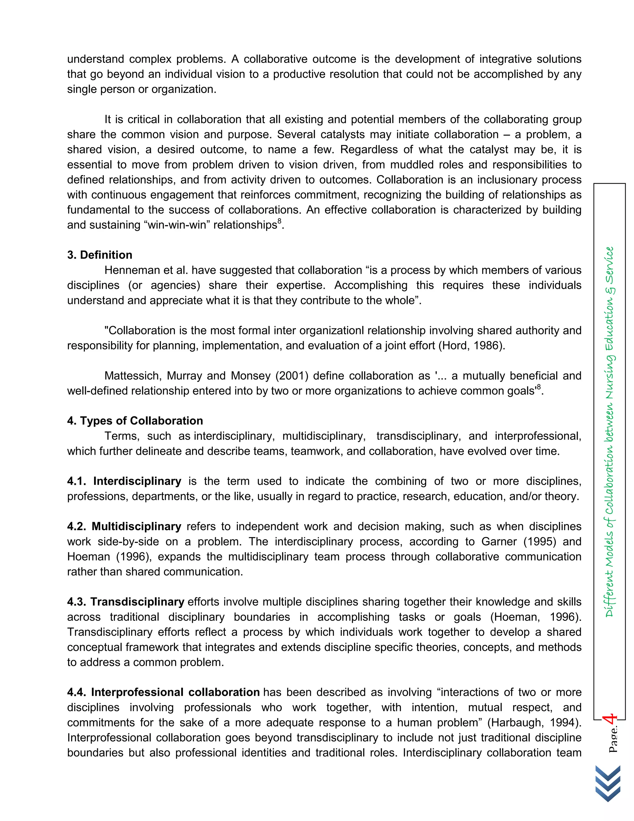DIFFERENT MODELS OF COLLABORATION BETWEEN NURSING EDUCATION AND SERVICE ...
