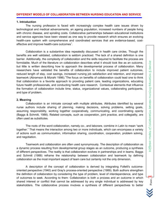 DIFFERENT MODELS OF COLLABORATION BETWEEN NURSING EDUCATION AND SERVICE ...