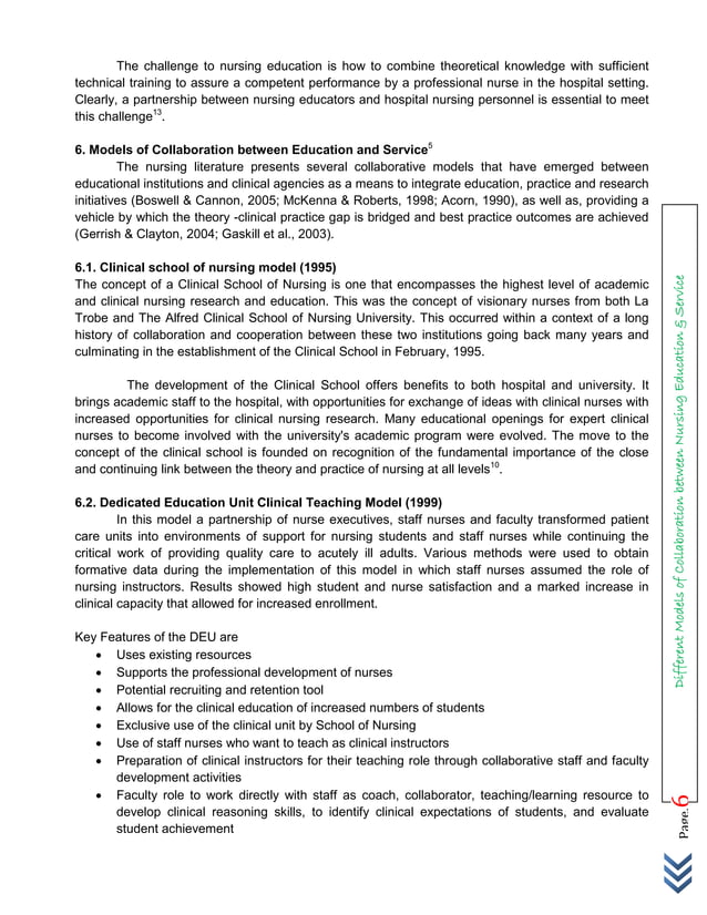 DIFFERENT MODELS OF COLLABORATION BETWEEN NURSING EDUCATION AND SERVICE ...