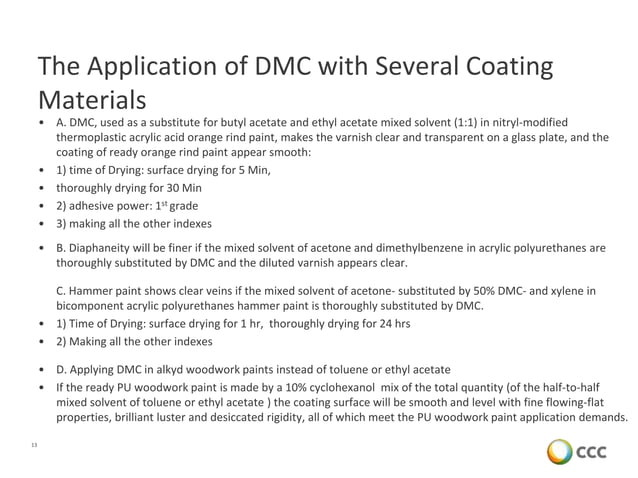 The Application of Dimethyl Carbonate (DMC) in Coating Materials | PPTX