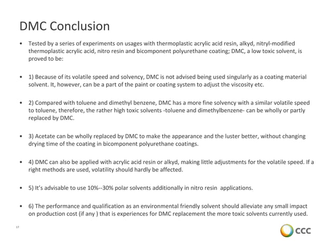 The Application of Dimethyl Carbonate (DMC) in Coating Materials | PPTX