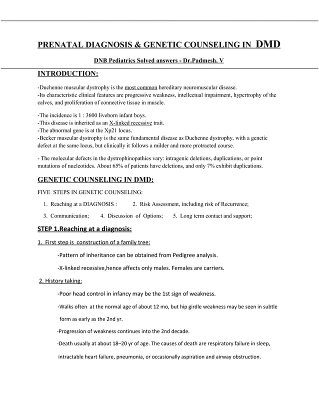 Duchenne muscular dystrophy -Prenatal Diagnosis & Genetic Counseling ...
