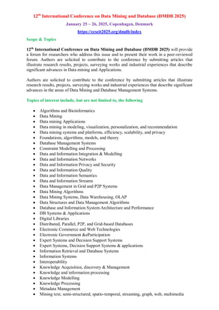 Call for Papers - 12th International Conference on Data Mining and ...