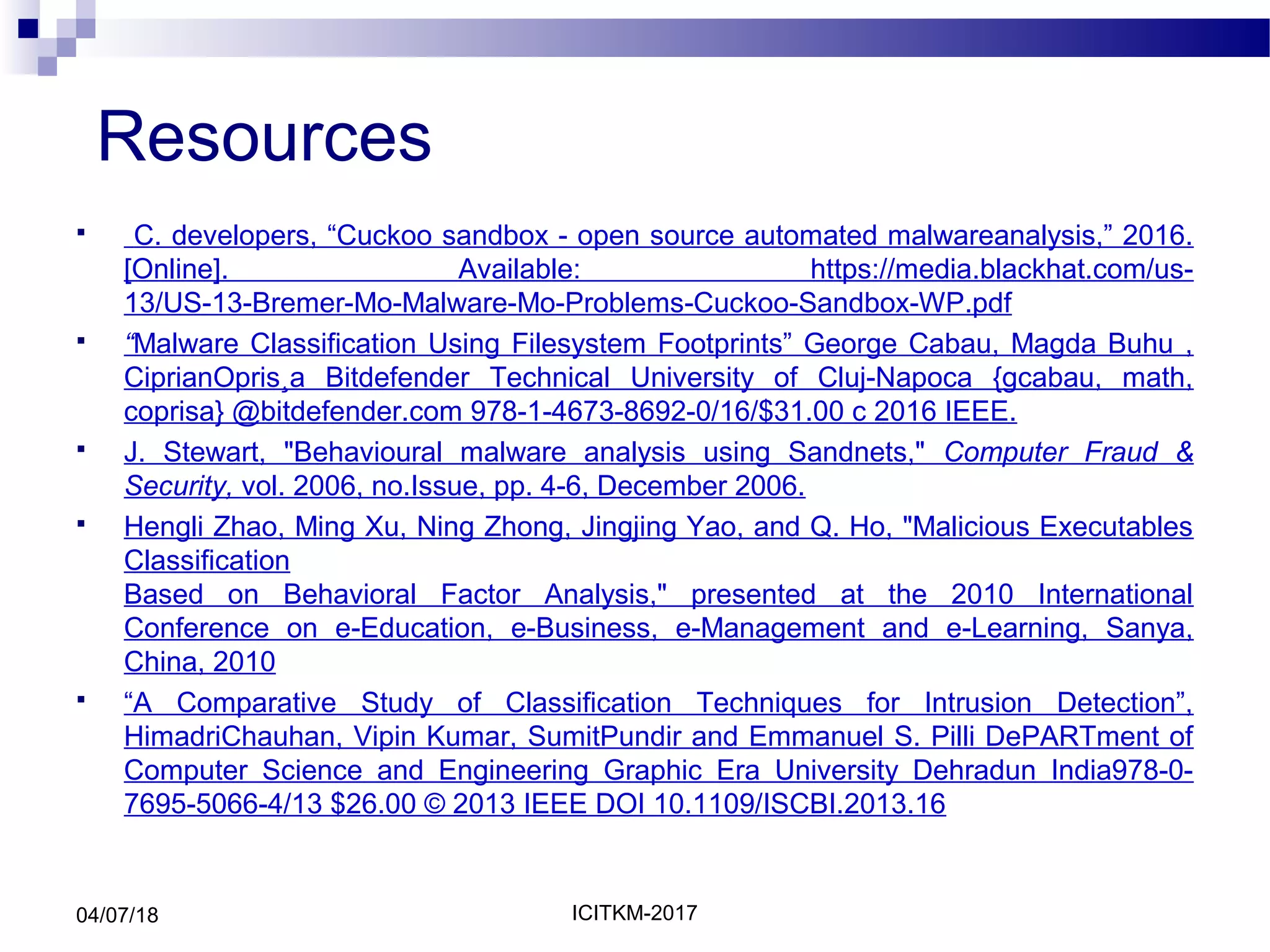 Detection Of Malicious Executables Using Rule Based Classification Algorithms Ppt