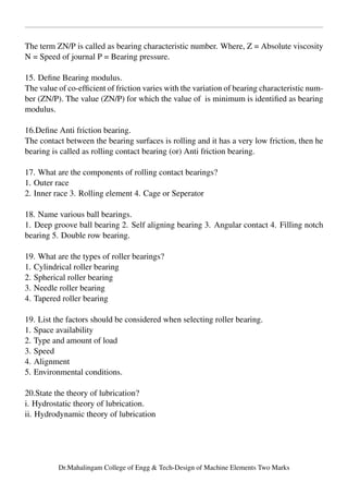 Design of Machine Elements 2 mark Question and Answers | PDF