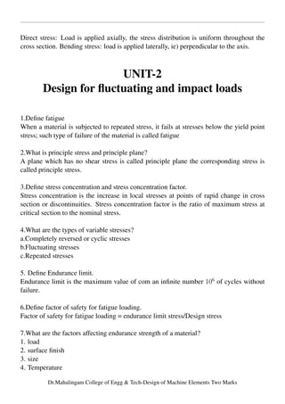 Design of Machine Elements 2 mark Question and Answers | PDF