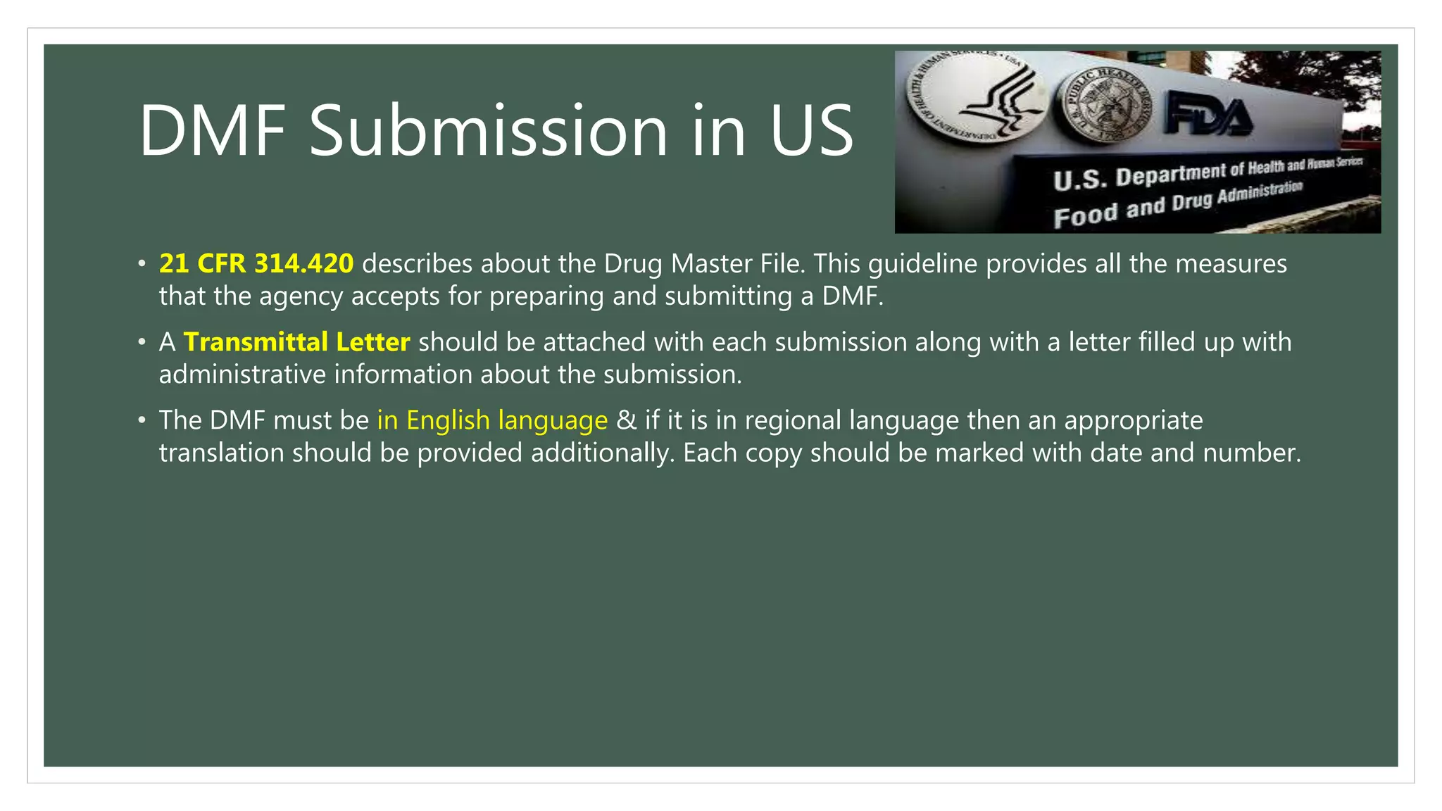 Dmf filing in US , Canada and Europe | PPTX