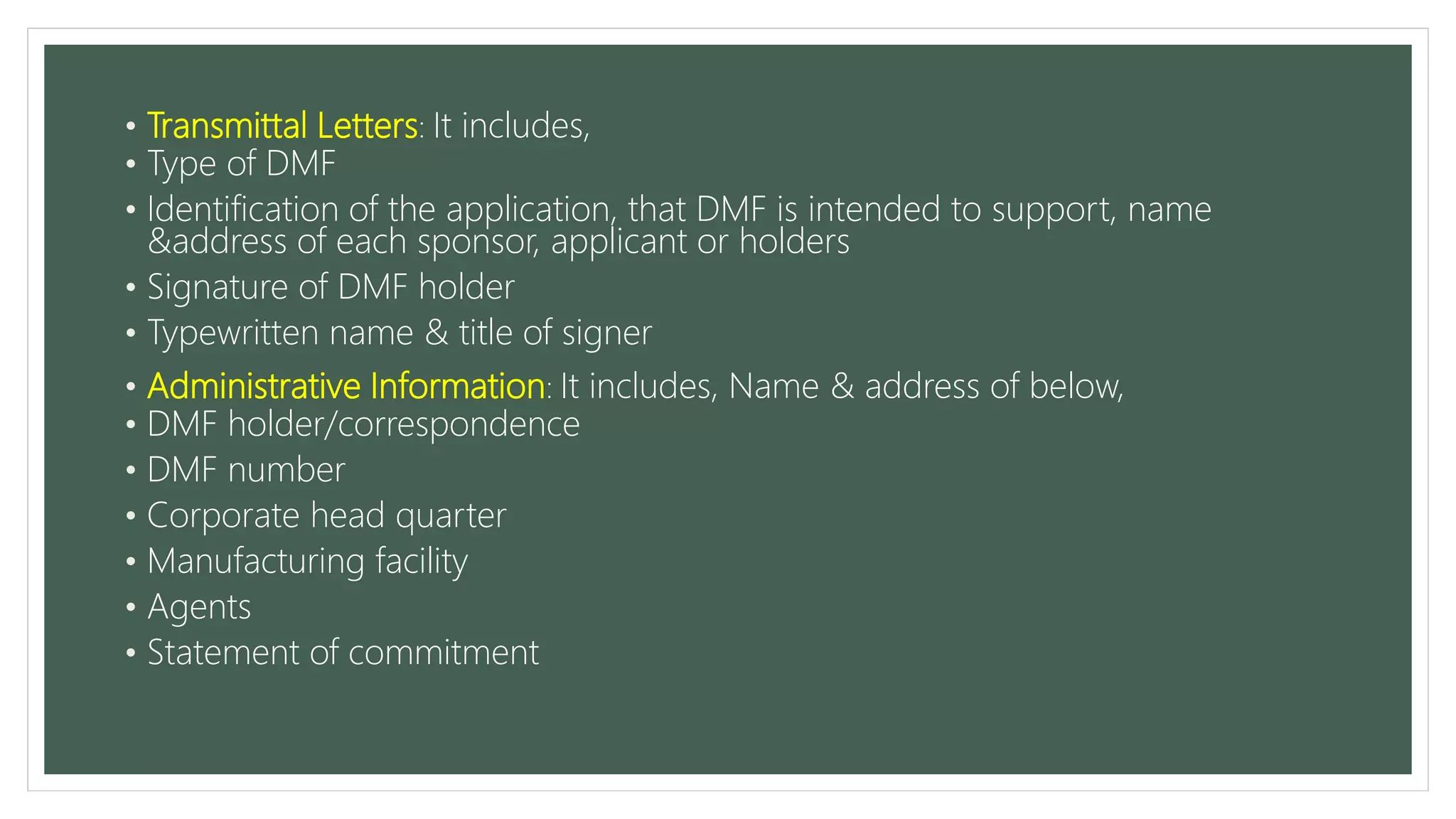 Dmf filing in US , Canada and Europe | PPTX