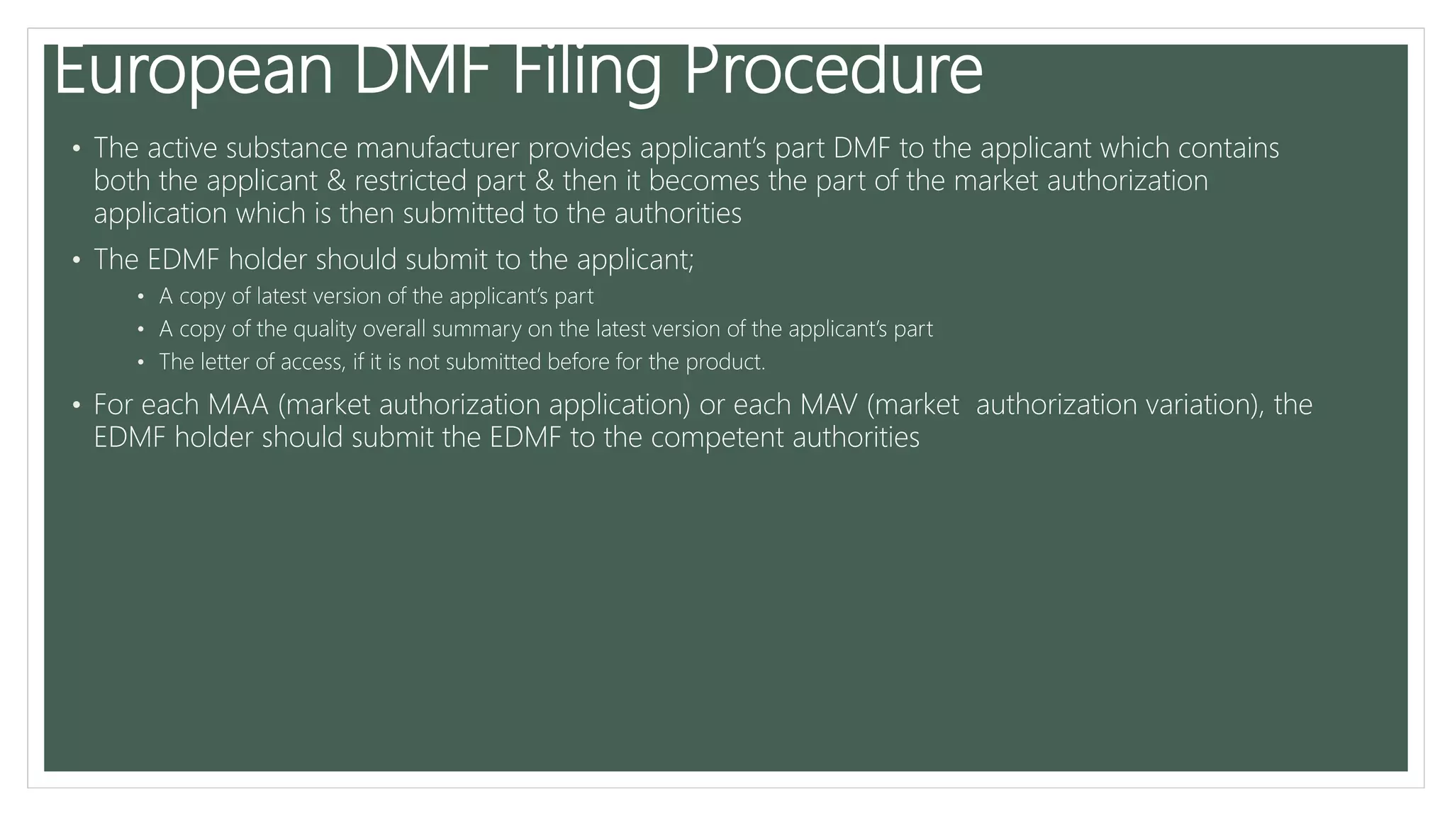 Dmf filing in US , Canada and Europe | PPTX