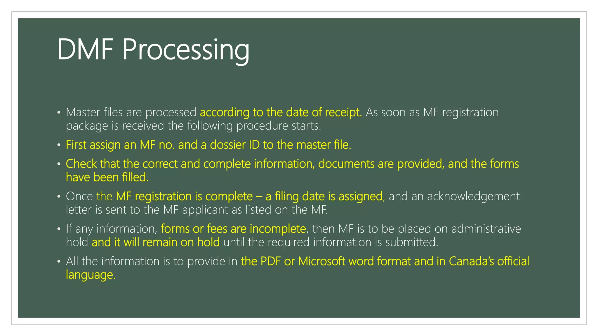 Dmf filing in US , Canada and Europe | PPTX