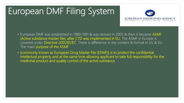 Dmf filing in US , Canada and Europe | PPTX | Pharmaceutical Industry ...