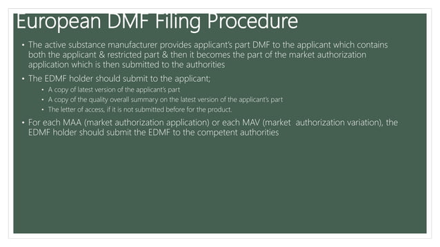 Dmf filing in US , Canada and Europe | PPTX | Pharmaceutical Industry ...