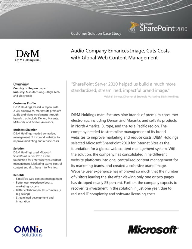 Microsoft Sharepoint 2010 for Internet Sites Enterprise - D&M Holdings ...