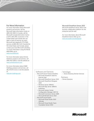 Microsoft Sharepoint 2010 for Internet Sites Enterprise - D&M Holdings ...