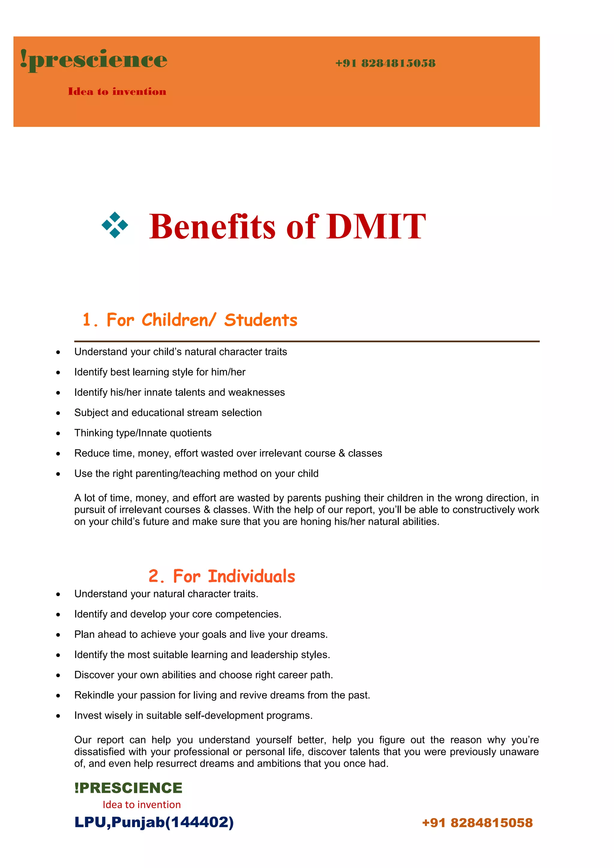 Dmit(Dermatoglyphics Multiple Intelligence Test) | PDF | Genetics | Science
