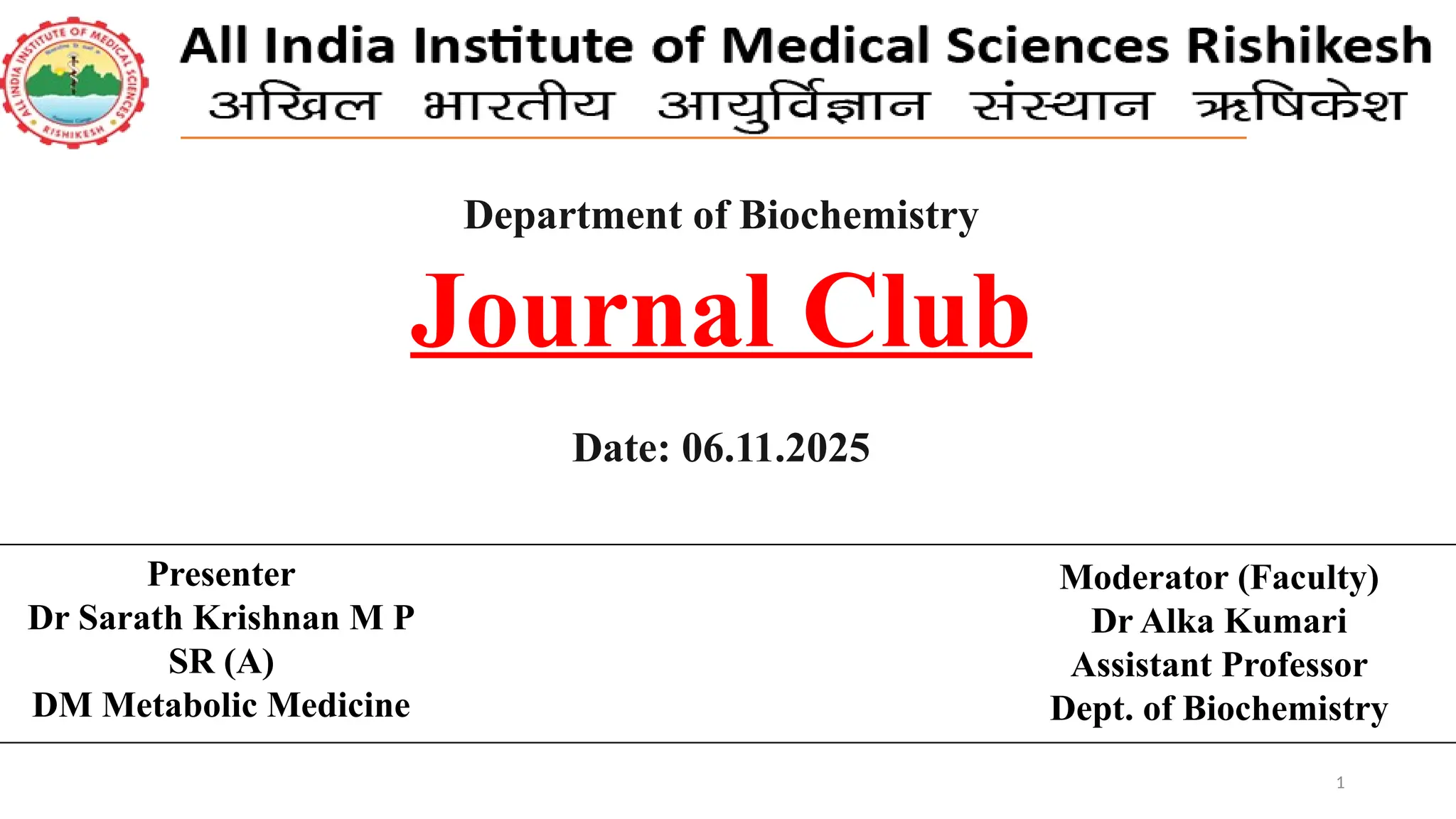 Journal Club Presentation-Dr Sarath Krishnan M P | PPTX