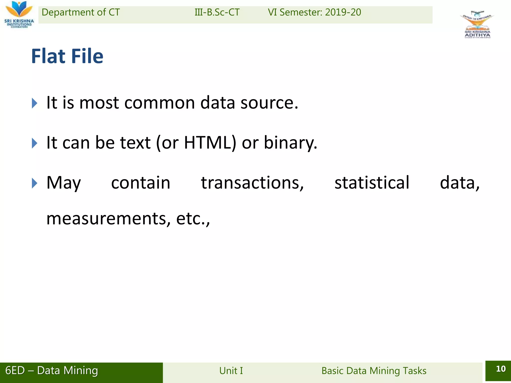 Dm kinds of task,structured, flatfile u 1 | PPT