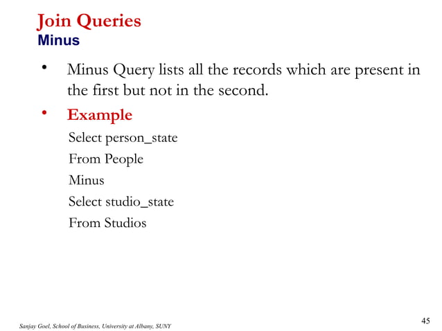 data manupulation with sql algebra with different commands | PPT
