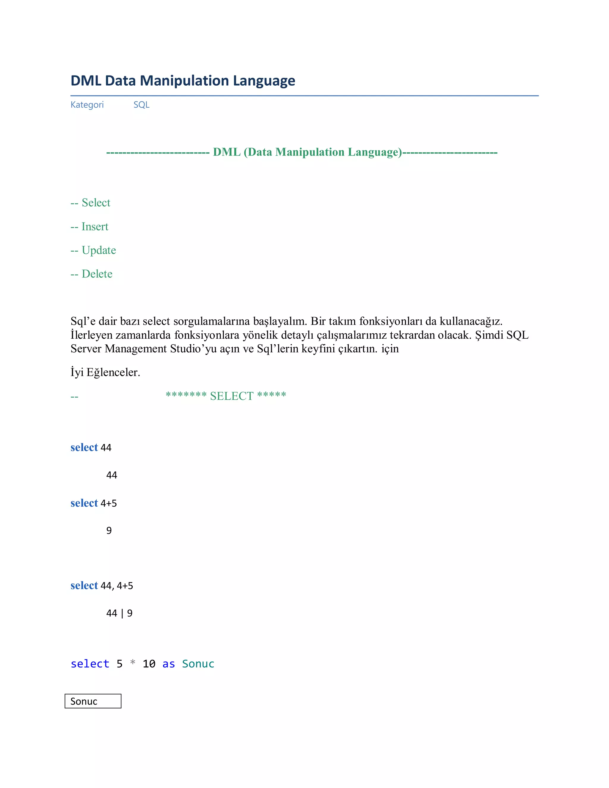 DML Data Manipulation Language | PDF