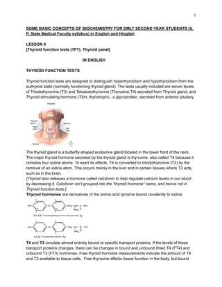 DMLT (2nd Year) : Thyroid Function Tests - Some basic concepts (U. P ...