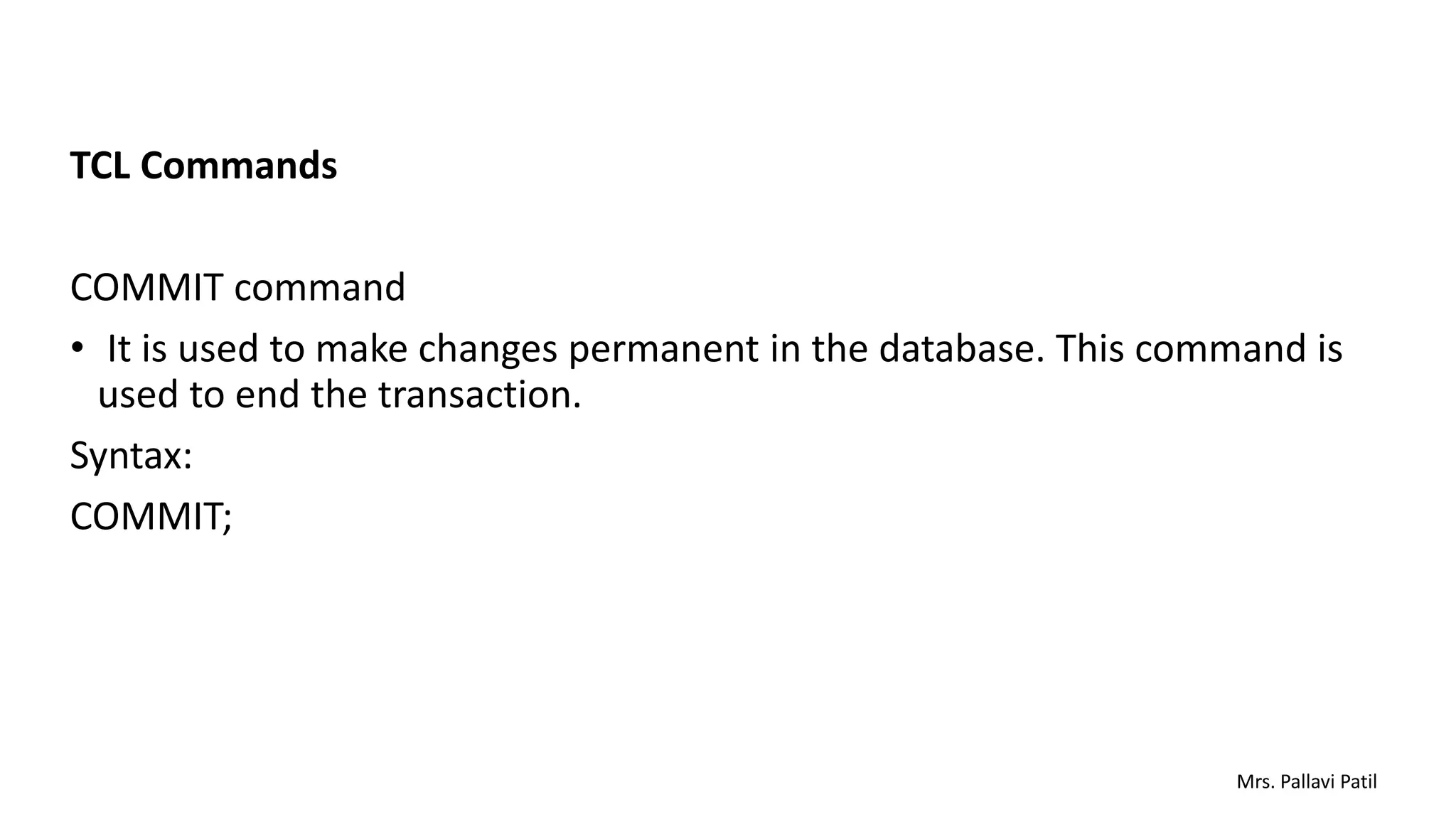 Dml Dcl And Tcl Commands In Sql Databasepptx 