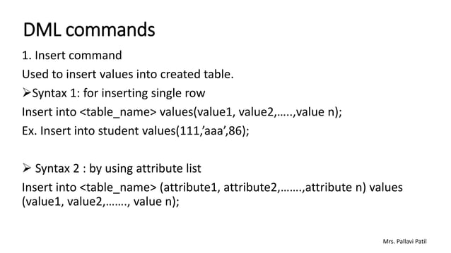 DML, DCL and TCL commands in SQL database.pptx | Databases | Computer Software and Applications