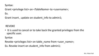 DML, DCL and TCL commands in SQL database.pptx