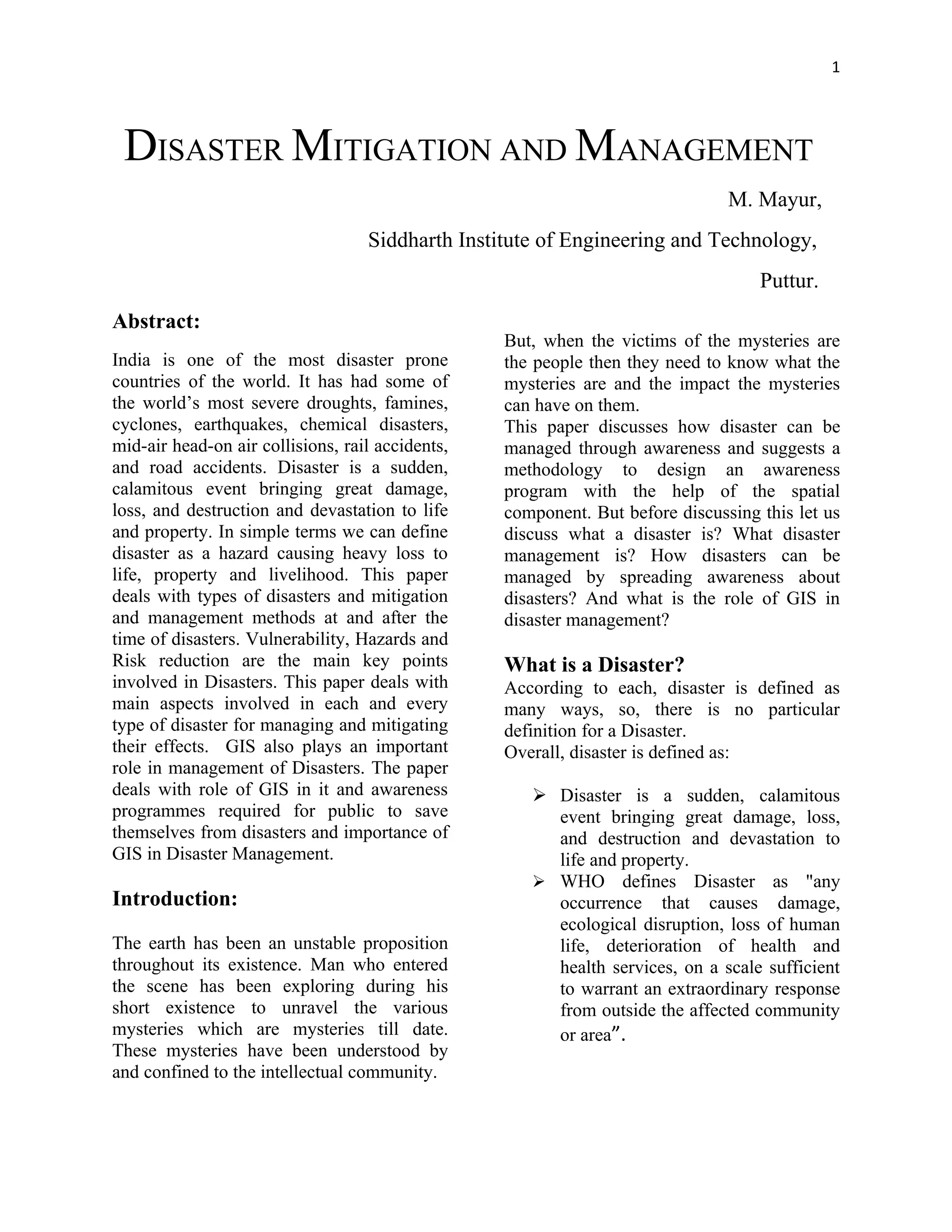 Disaster Mitigation and Management | DOC