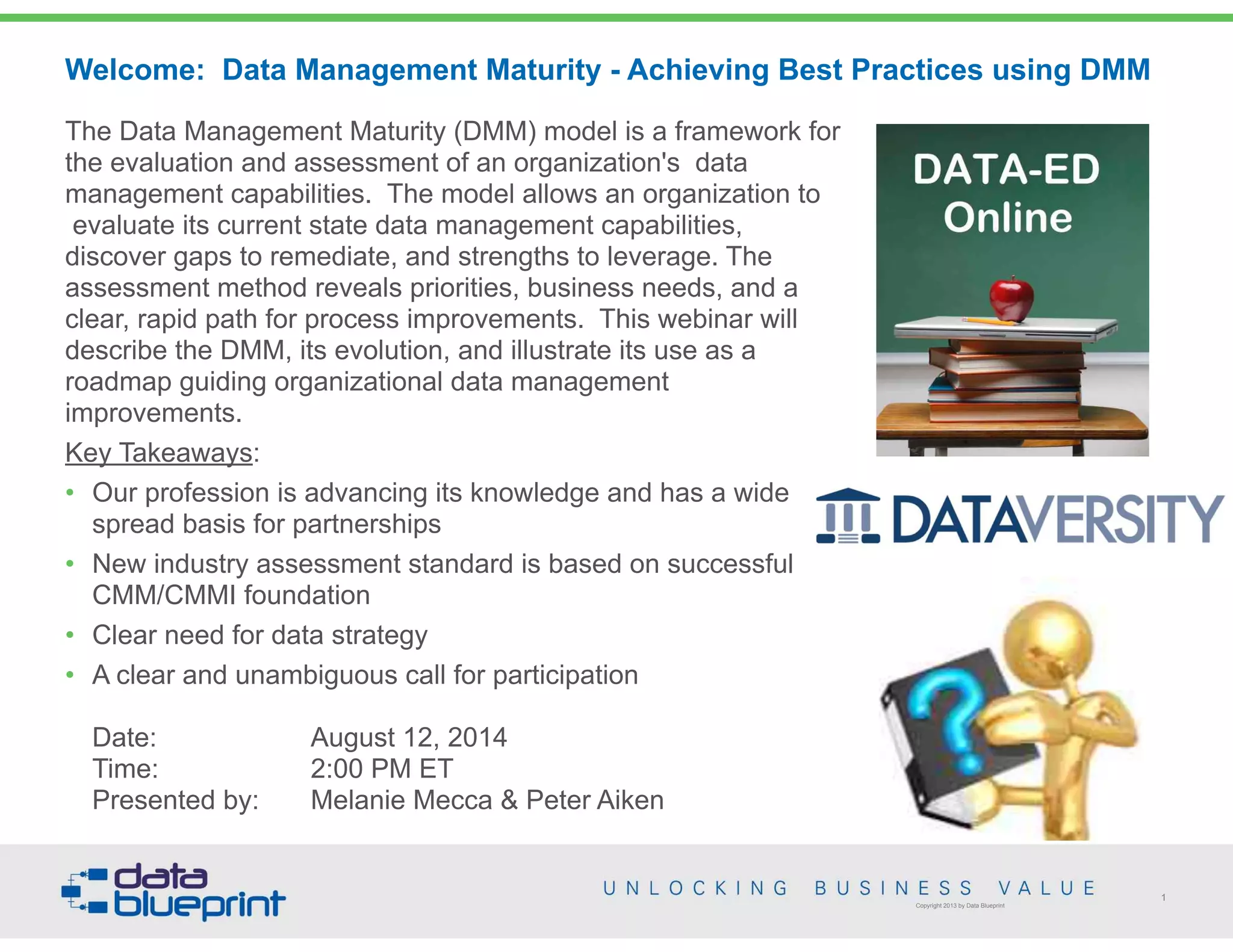 Data-Ed: Best Practices with the Data Management Maturity Model | PPT