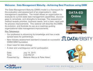 Data-Ed Webinar: Best Practices with the DMM | PPT