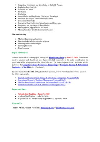 International Conference on Data Mining and Machine Learning (DMML 2020) | PDF
