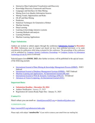 6th International Conference on Data Mining & Machine Learning (DMML 2025) | PDF