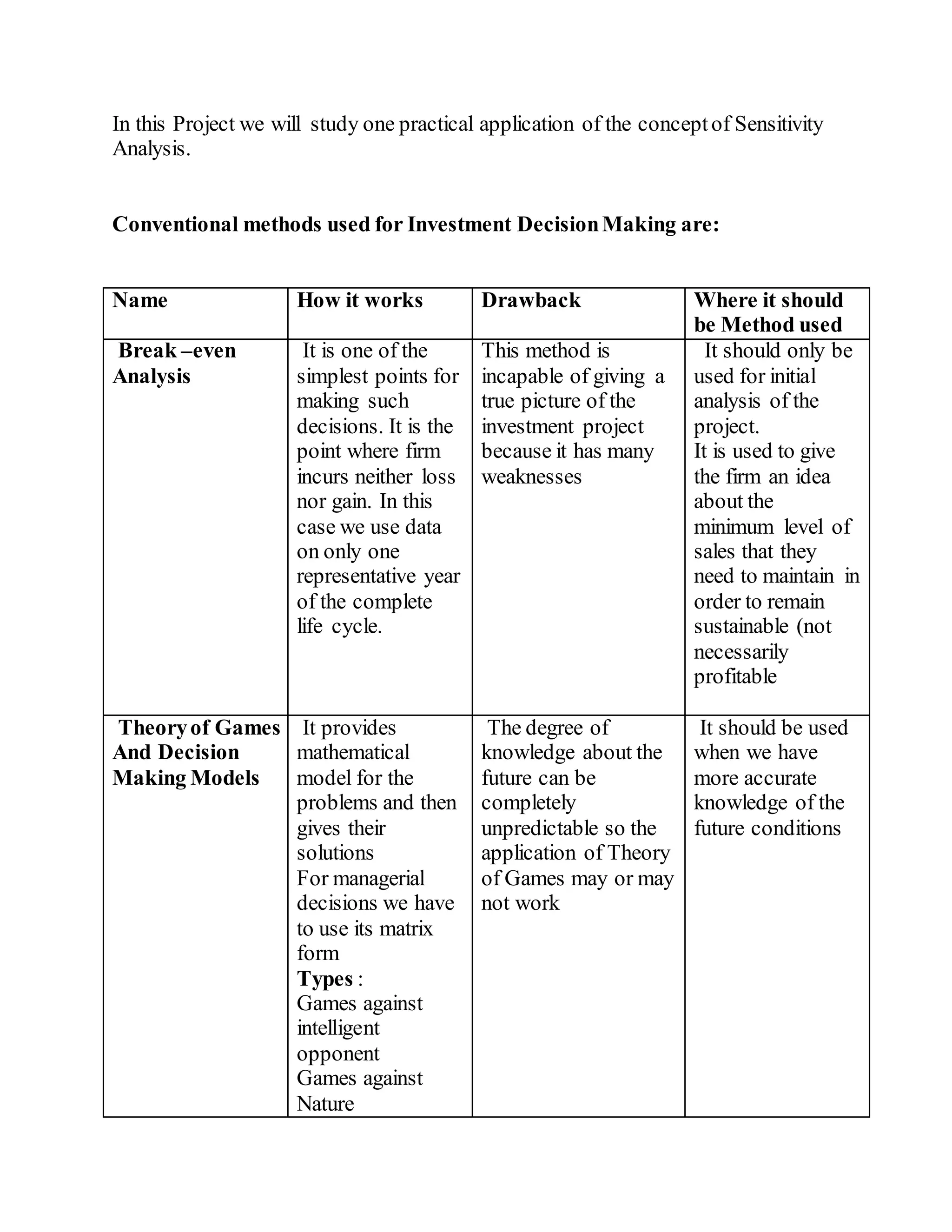 Decision making models project | DOCX