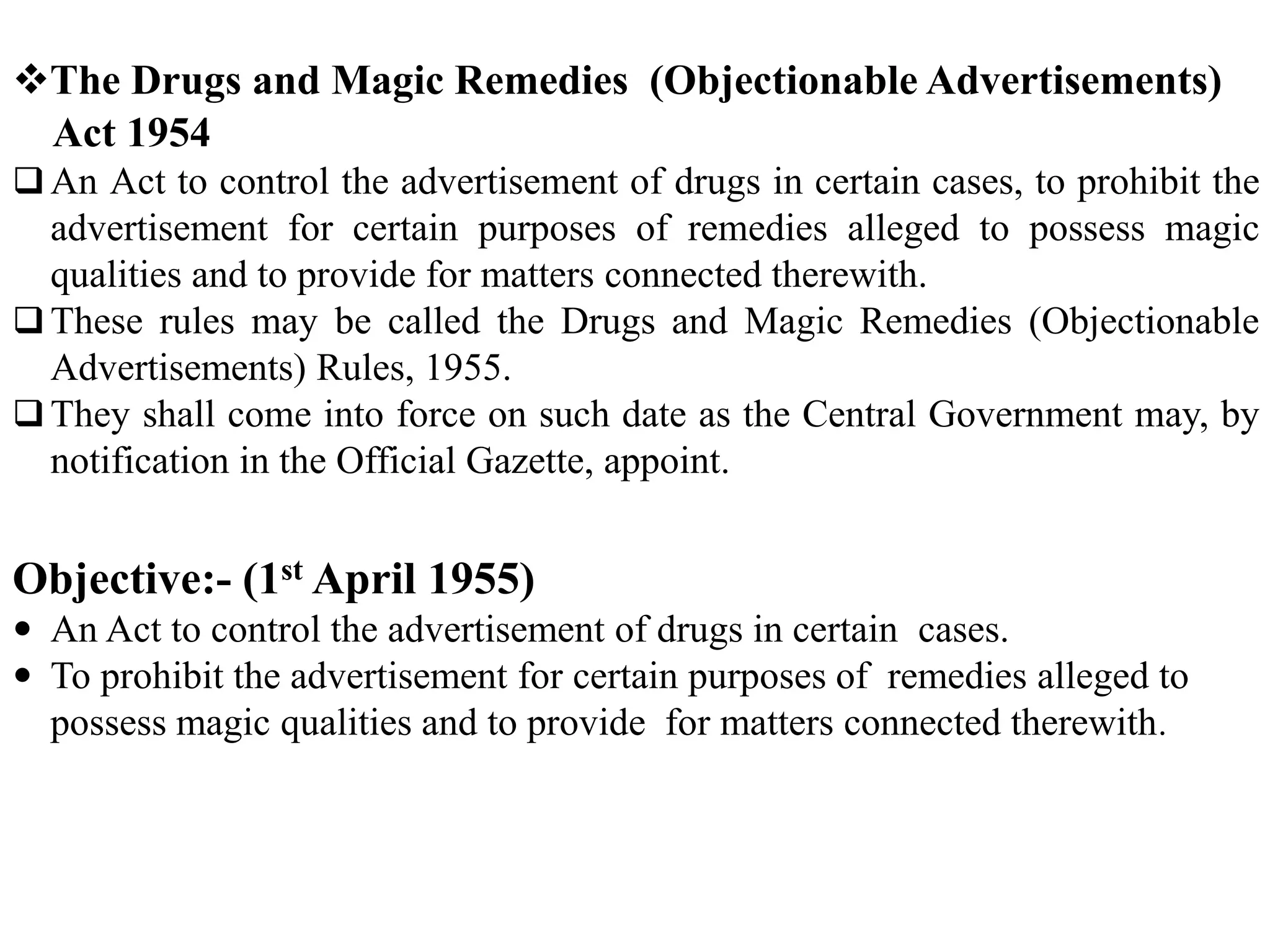 Drug & Magic Remedies Act 1954 Part-1 | PPTX