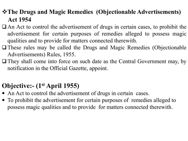 Drug & Magic Remedies Act 1954 Part-1 | PPTX | Sexual Conditions ...
