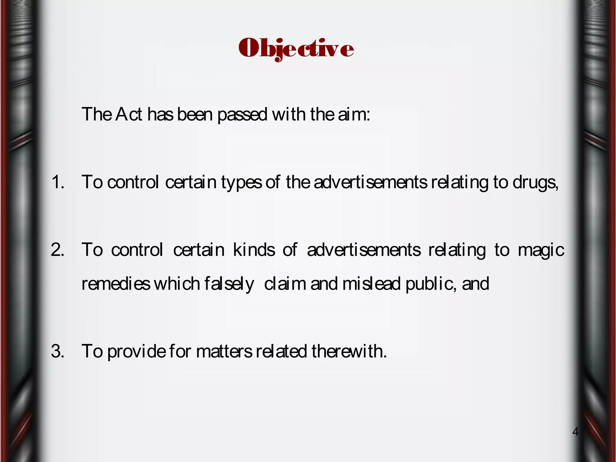 Drugs and Magic Remedies (Objectionable Advertisements), 1954 Act,1954 ...