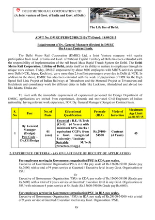 Dmrc recruitment-2015-Notification | PDF