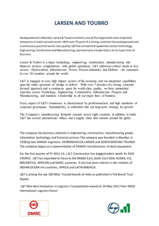 Dmrc and l&t tranning report | DOCX