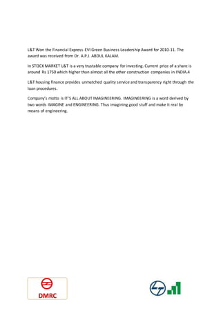 Dmrc and l&t tranning report | DOCX