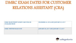 DMRC Exam Dates | PPT