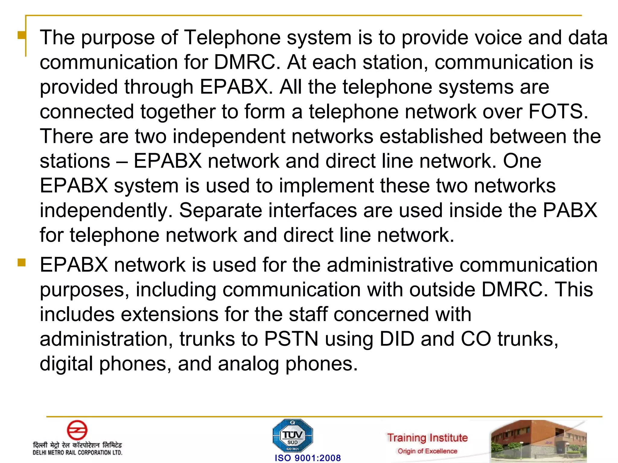 DMRC Telecom EPABX System | PPT