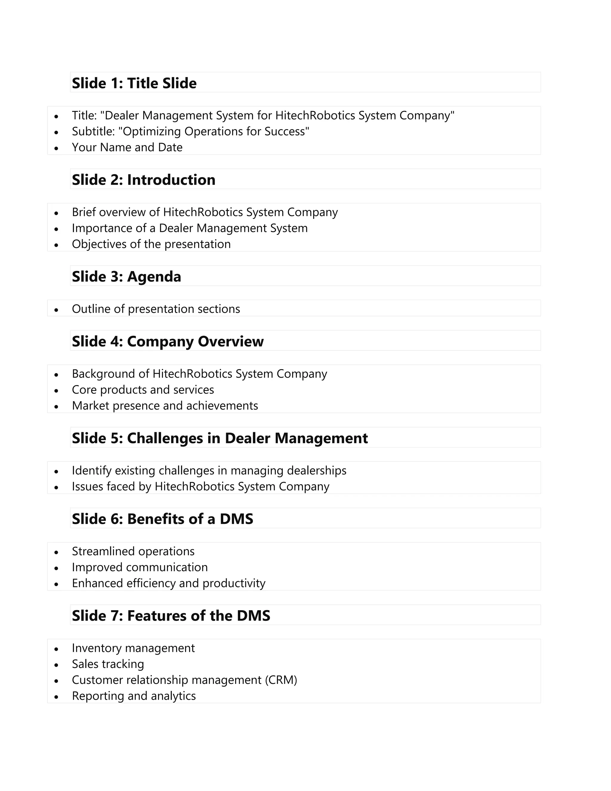 Dealer management system for Hitechrobotics system | DOCX