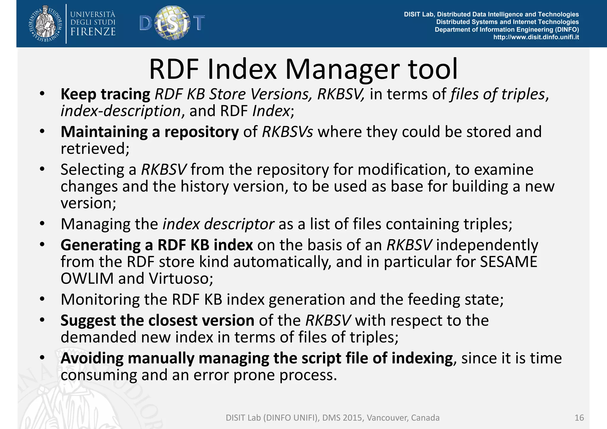Graph Databases Lifecycle Methodology and Tool to Support Index/Store Versioning | PPT