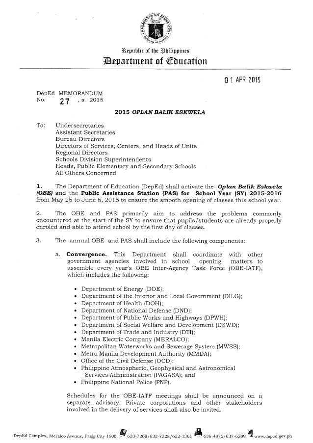 Dm s2015 027 oplan balik eskwela